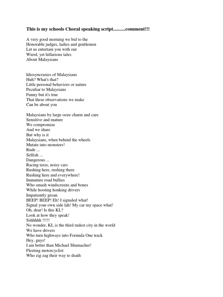 This Is My Schools Choral Speaking Script | PDF | Transport | Leisure