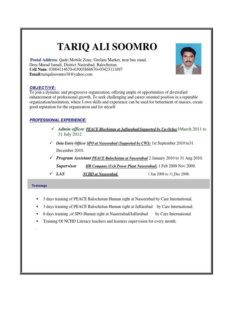 Tariq Ali Soomro CV | PDF | Computing | Languages
