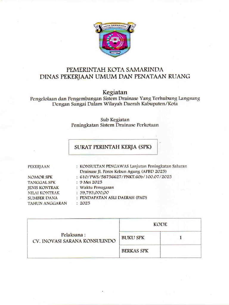 SPK PWS Jl. Kebun Agung | PDF