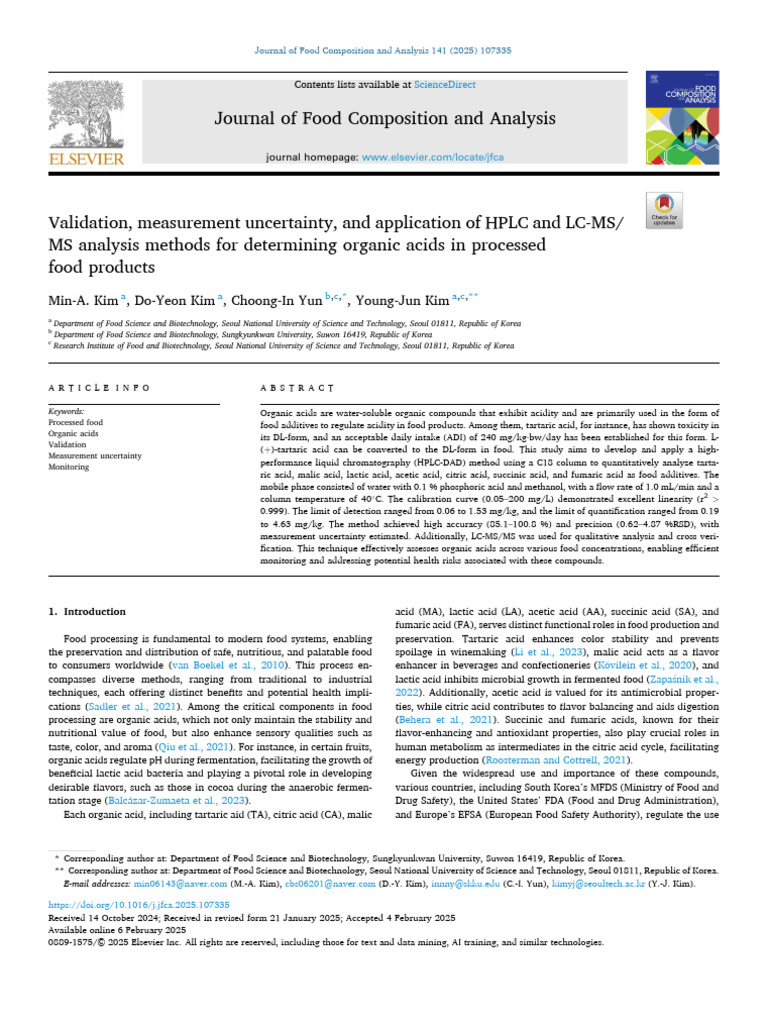 Journal of Food Composition and Analysis: Min-A. Kim, Do-Yeon Kim ...