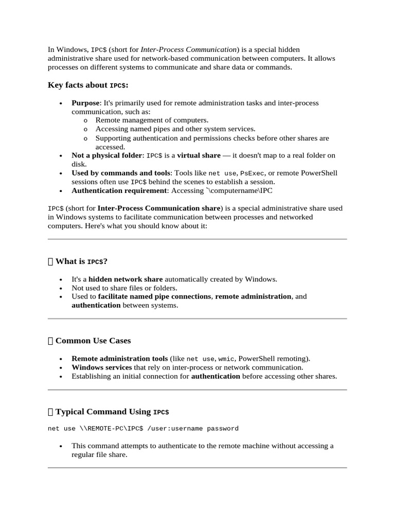 In Windows, IPC$ Short For Inter-Process Communication | PDF