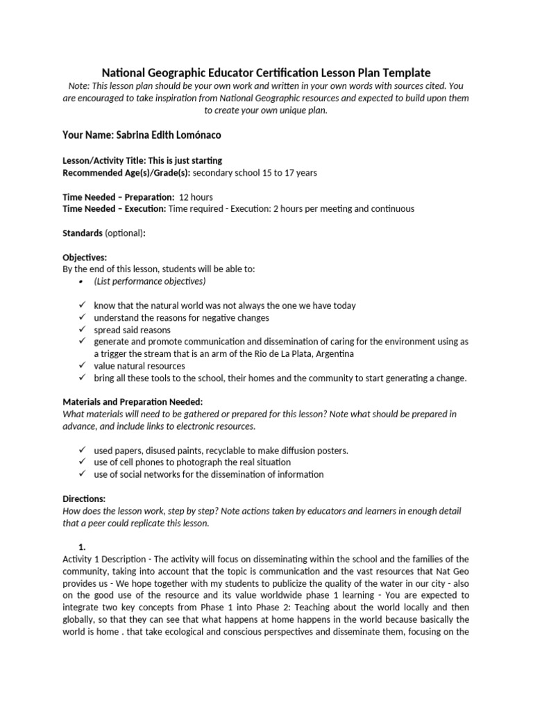 NGS Educator Certification Lesson Plan Template | PDF | Learning ...