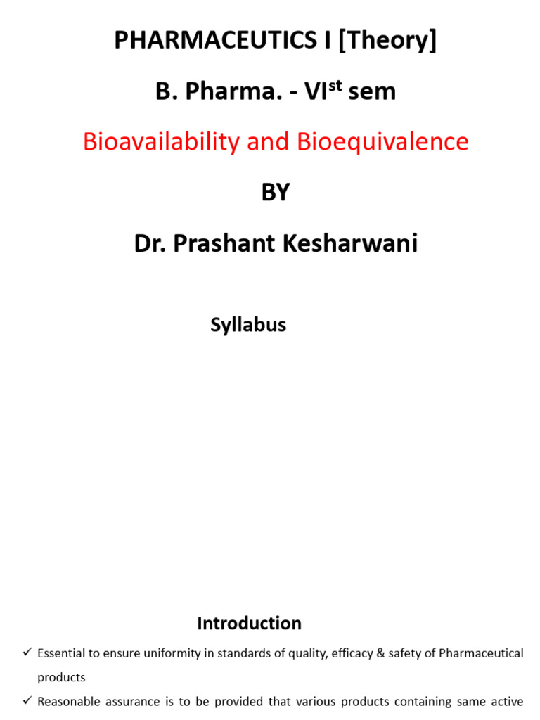 Bioavailability and Bioequivalence Defined | PDF | Bioavailability ...