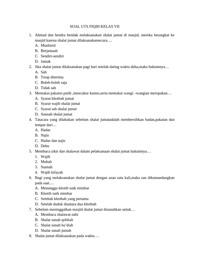 Soal Uts Fiqih Kelas Vii | PDF