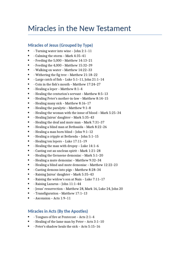 New Testament Miracles Overview | PDF | Bible Content | New Testament ...