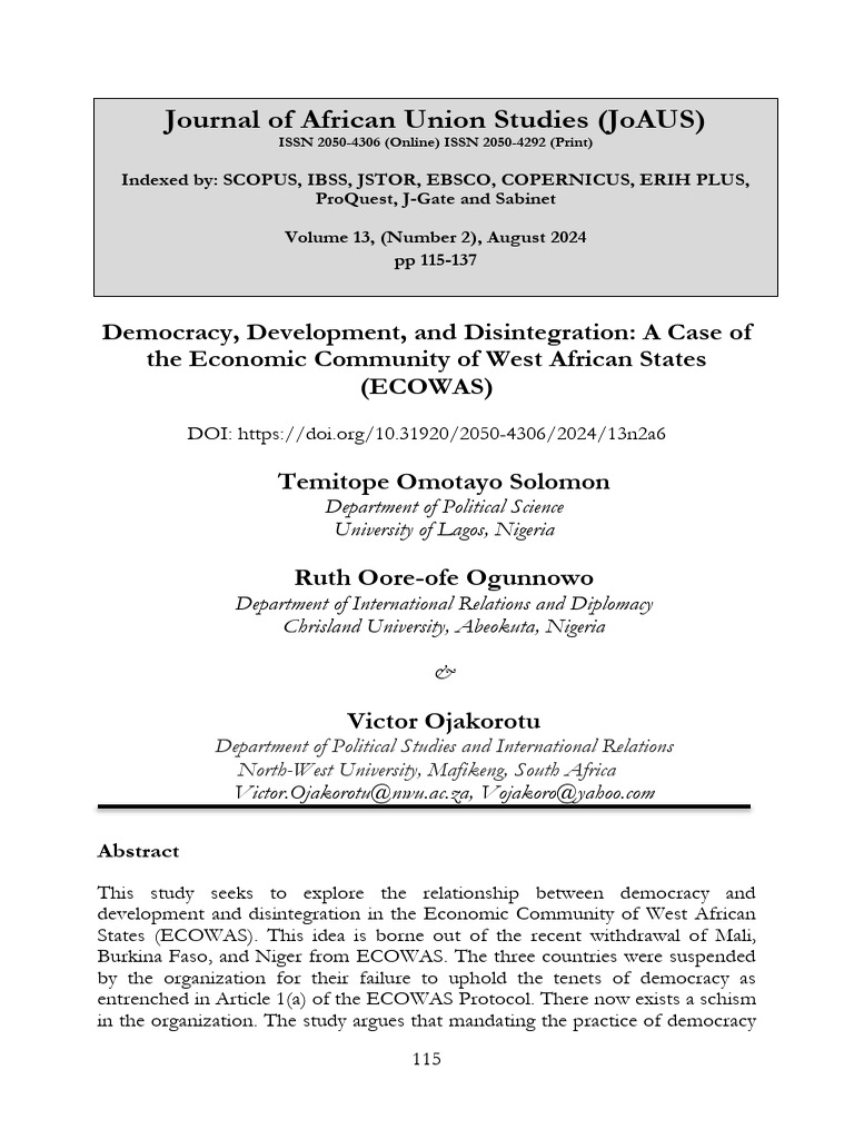 Democracy, Development, and Disintegration: A Case of ECOWAS | PDF ...