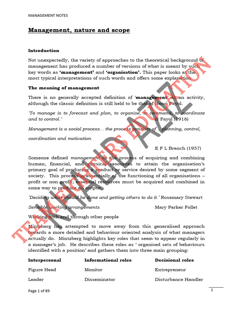 Management-II (Adc) Notes | PDF | Leadership | Planning