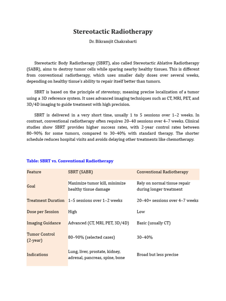 Stereotactic Radiotherapy (SBRT).Docx | PDF | Radiation Therapy | Lung Cancer