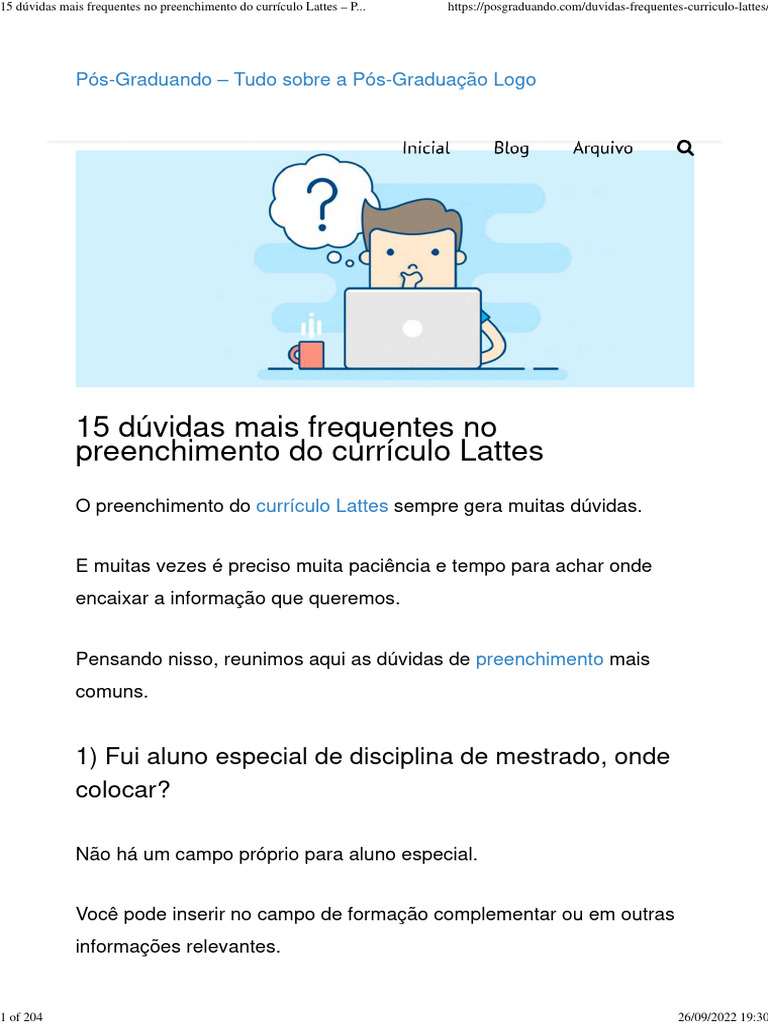 15 Dúvidas Mais Frequentes No Preenchimento Do Currículo Lattes - Pós ...