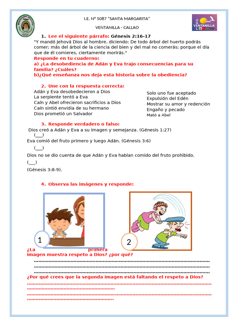 Ficha de Religion - 21 de Abril | PDF | Adán y Eva | Víspera