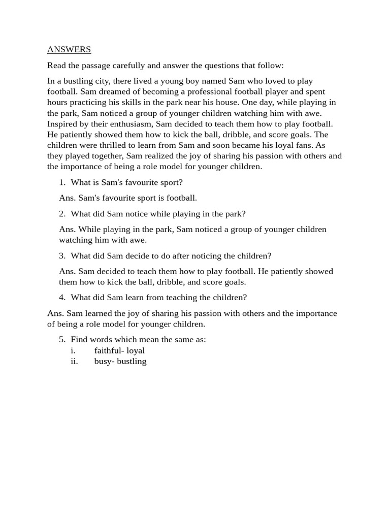 COMPREHENSION ANSWERS-3 CLASS IV-2 | PDF