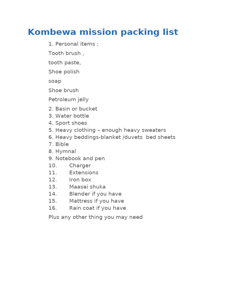 Mission Packing List | PDF