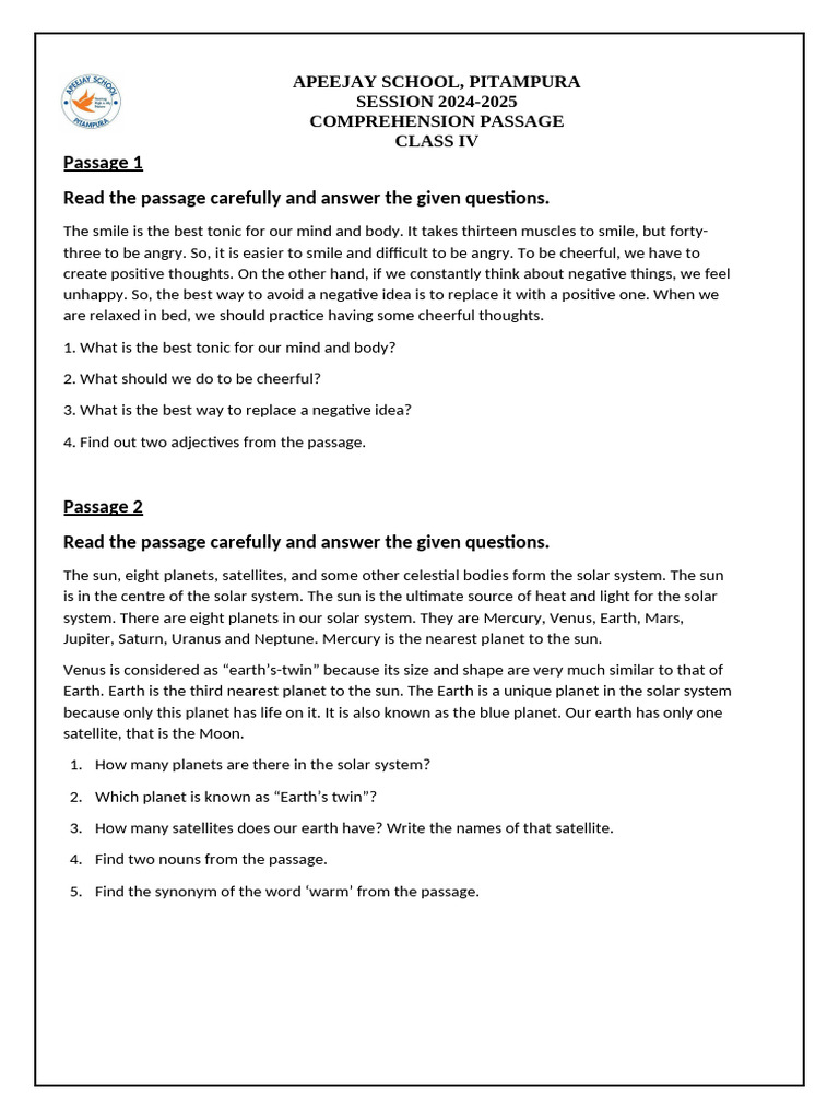 Class 4 Comprehension Passages | PDF