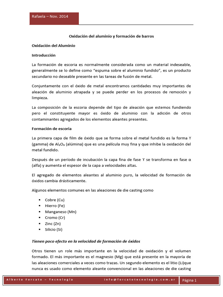 Oxidación Del Aluminio y Formación de Barros | PDF | Aleación | Aluminio