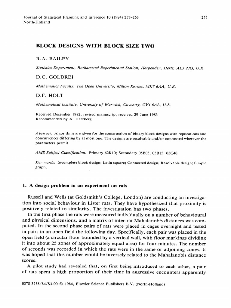 Block Designs With Block Size Two | PDF | Mathematics | Applied Mathematics