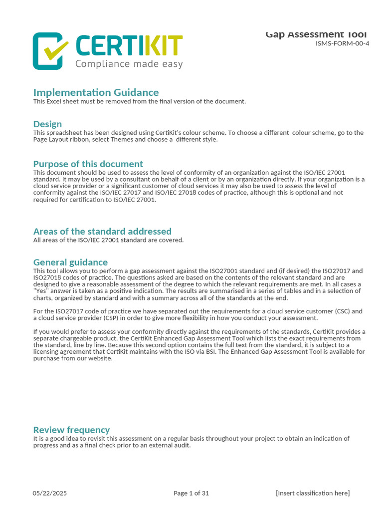 ISMS-FORM-00-4 ISO27001-17-18 Gap Assessment Tool | PDF | Information ...