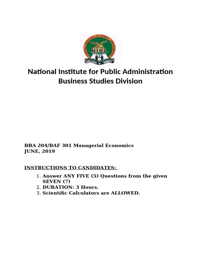 Bba 204 Managerial Exam, 2019 Nipa (1) - 1 | PDF | Demand | Perfect Competition