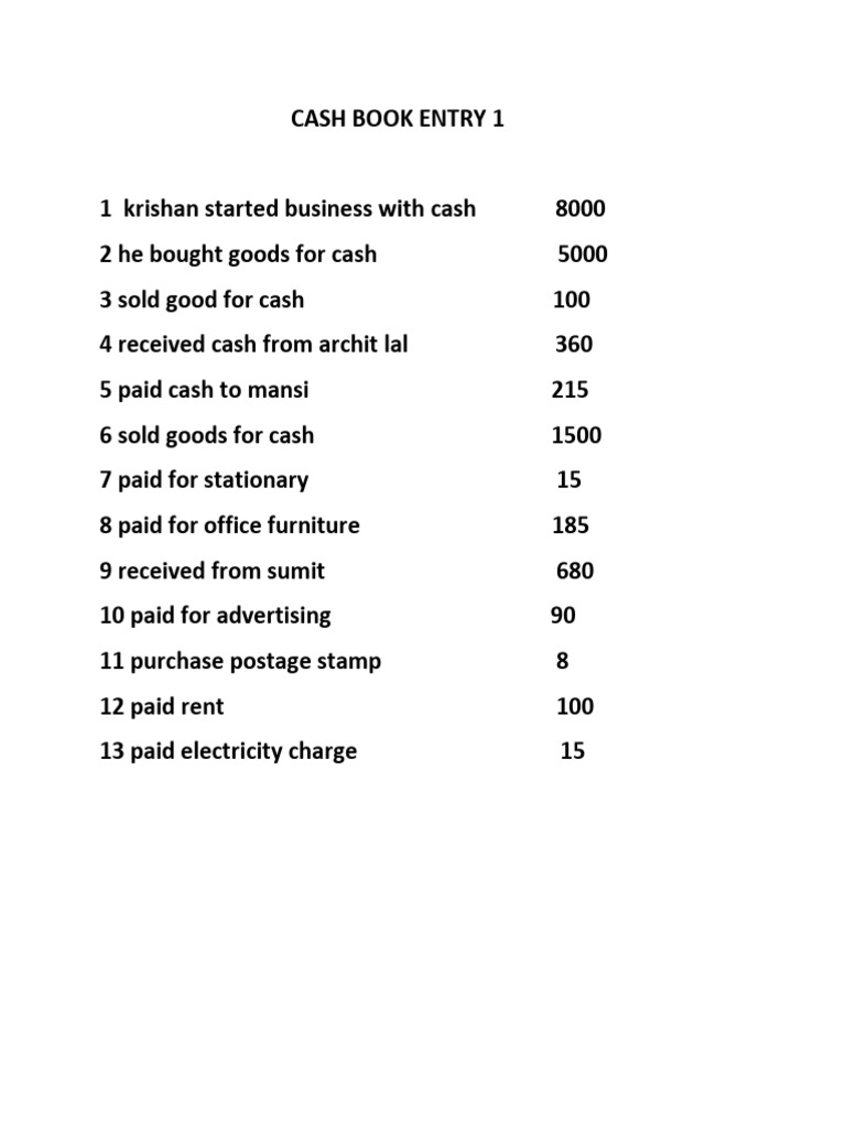 Cash Book Entries for Business Transactions | PDF
