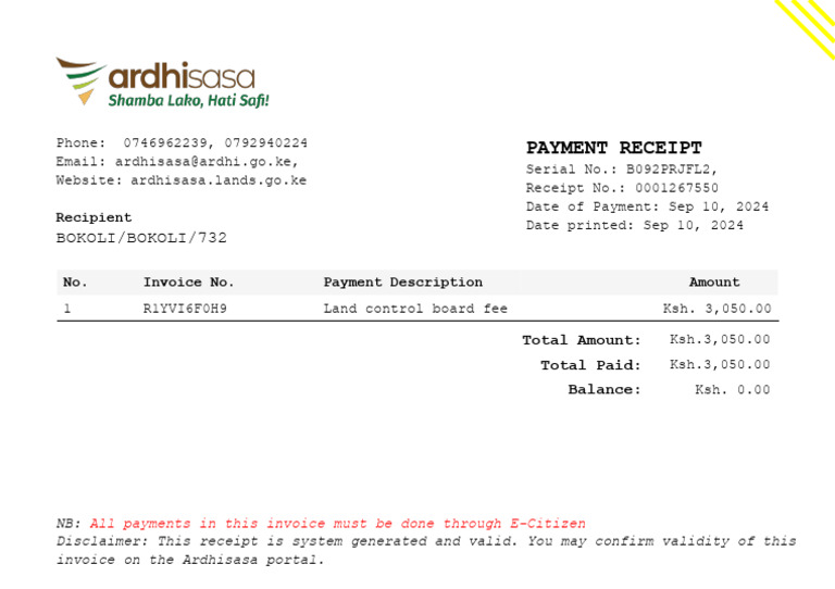 Payment Receipt: Bokoli/Bokoli/732 | PDF