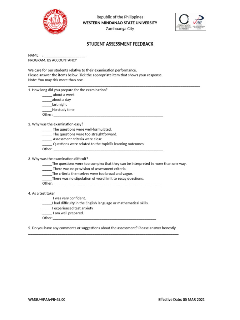 6.-Student-Assessment-Feedback | PDF