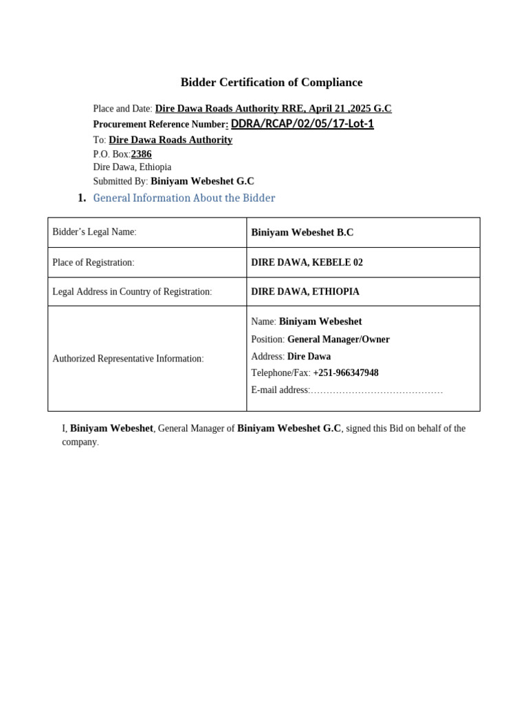Bidder Certification of Compliance | PDF | Revenue | Economies