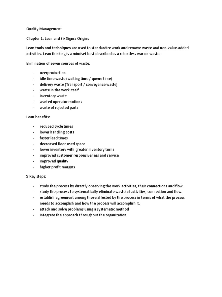 Quality Management Summary | PDF | Lean Manufacturing | Business Process