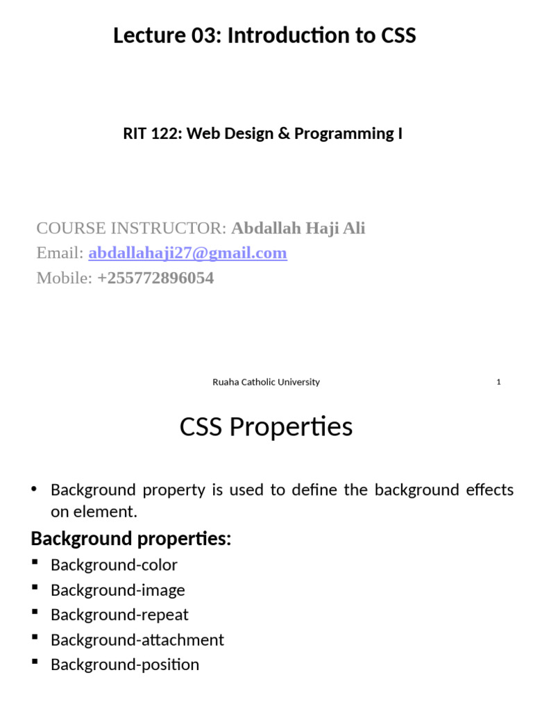 LECTURE 4 - 1 Introduction To CSS | PDF | Typefaces | Rgb Color Model