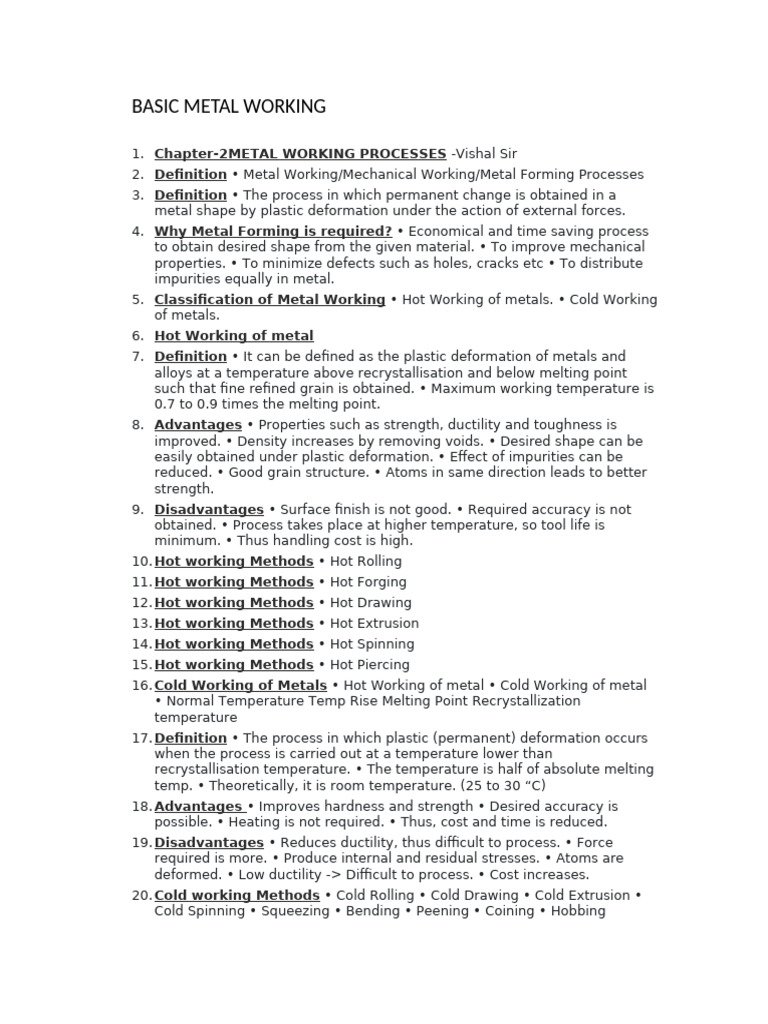 Basic Metal Working Module | PDF | Rolling (Metalworking) | Metals