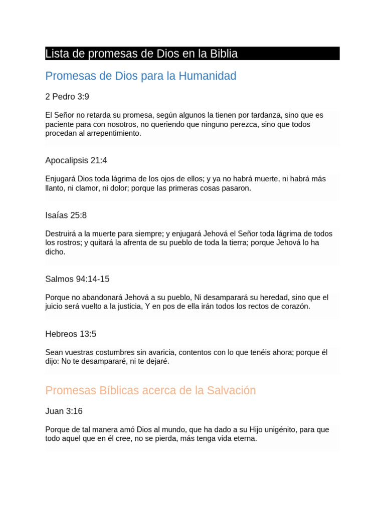 Lista de Promesas de Dios en La Biblia | PDF | Cristo (título ...