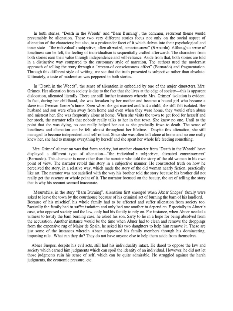 Death in The Woods and Barn Burning | PDF | Social Alienation | Narration