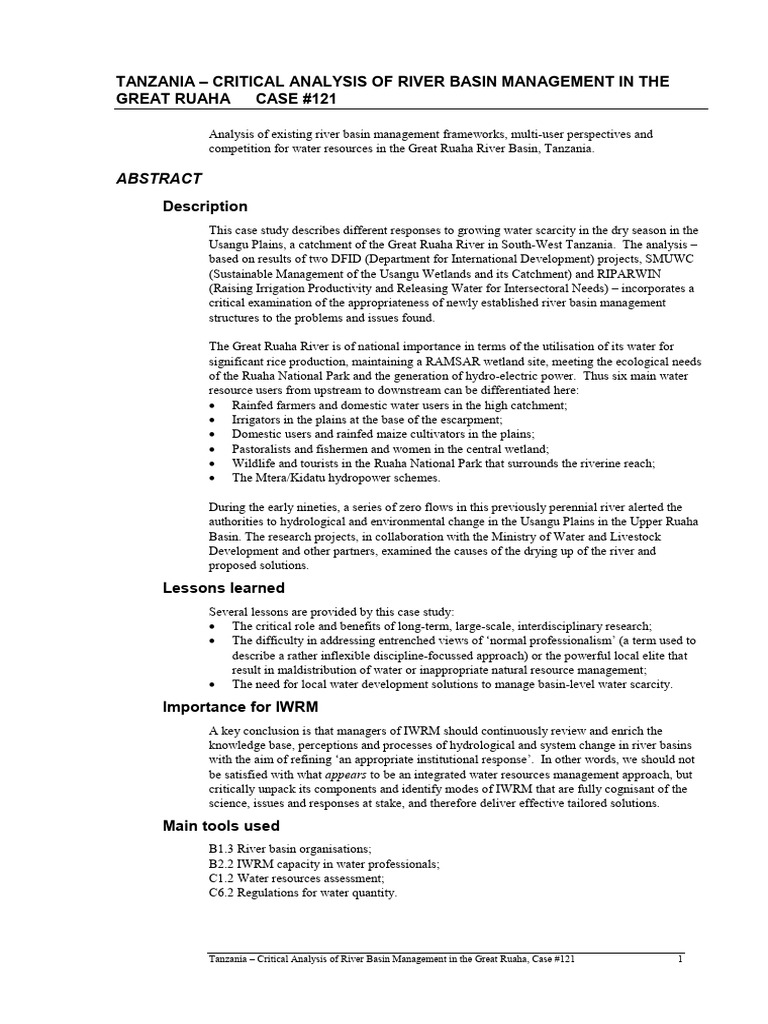 River Basin Management in Great Ruaha | PDF | Wetland | Water Resources