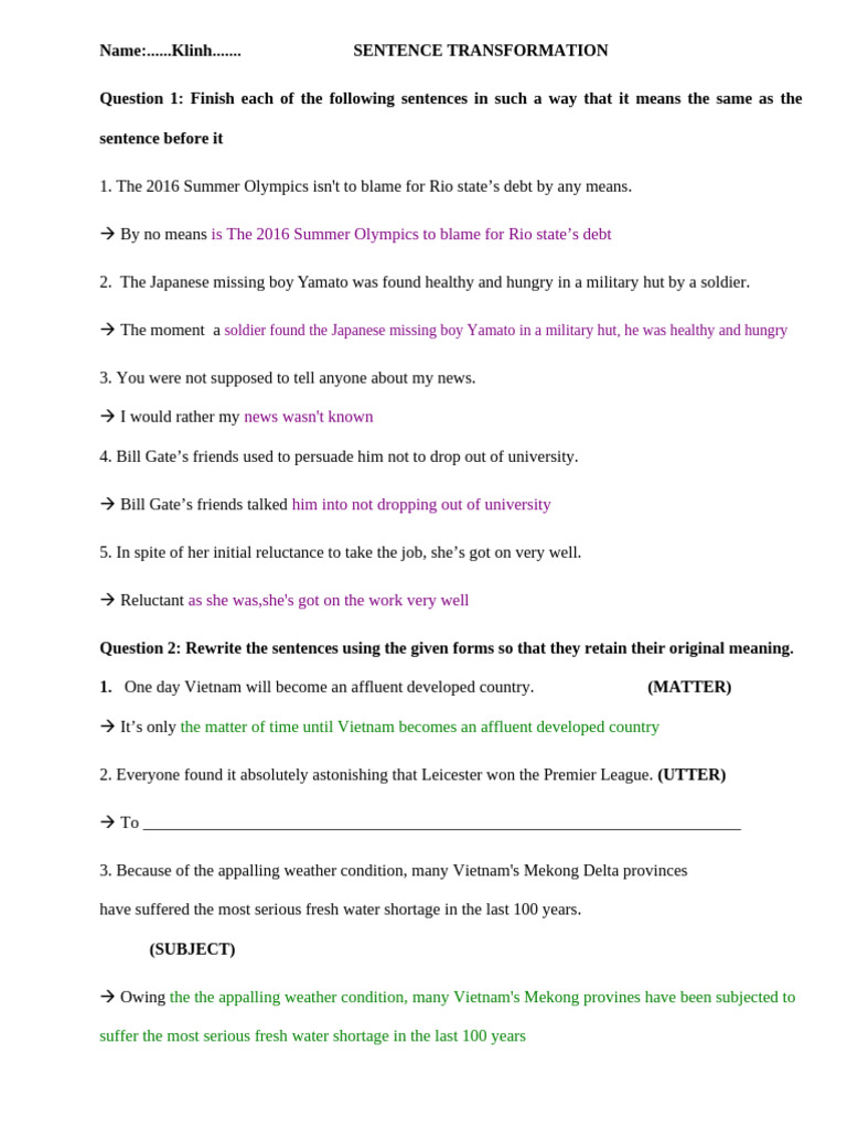 Sentence Transformation | PDF