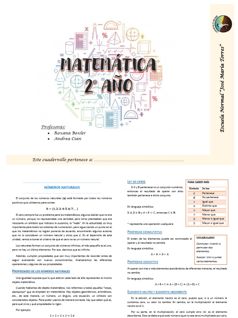 2025. Cuadernillo 2do Año MATEMÁTICA | PDF | Entero | Sustracción