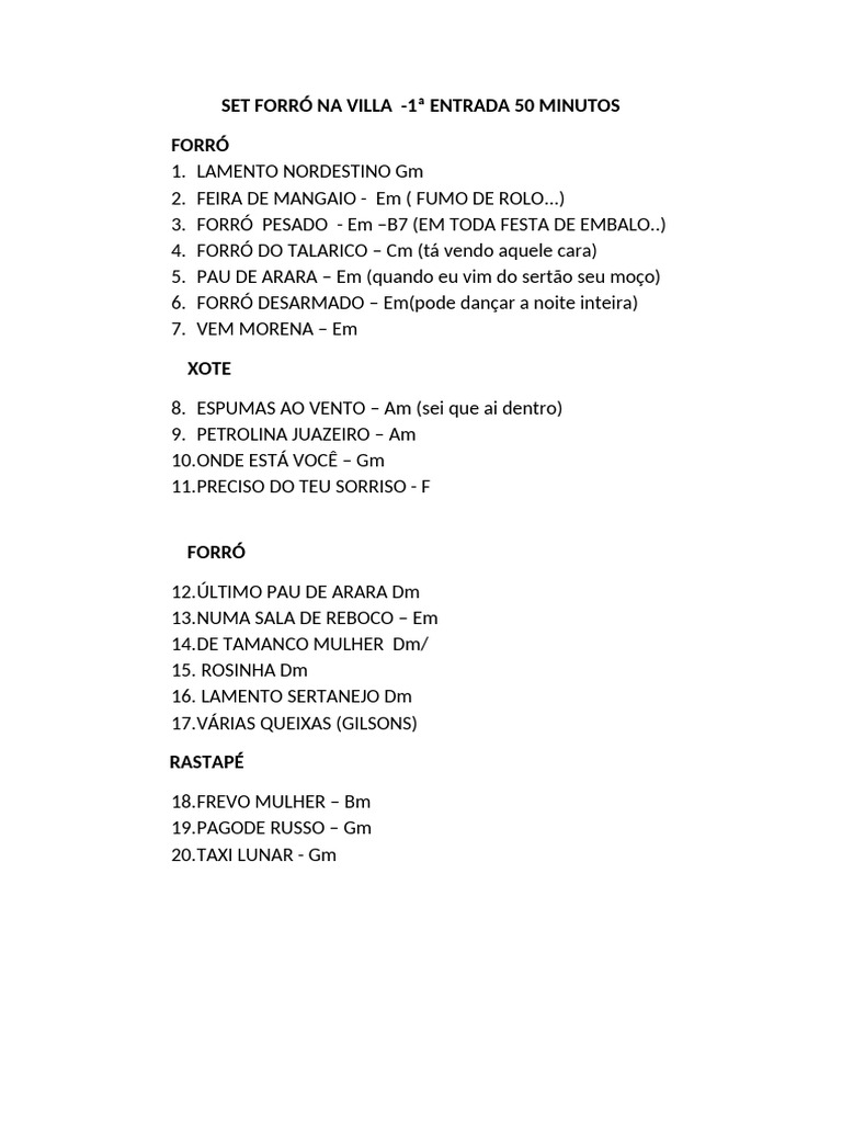 Set Forró Na Villa 1a Entrada | PDF