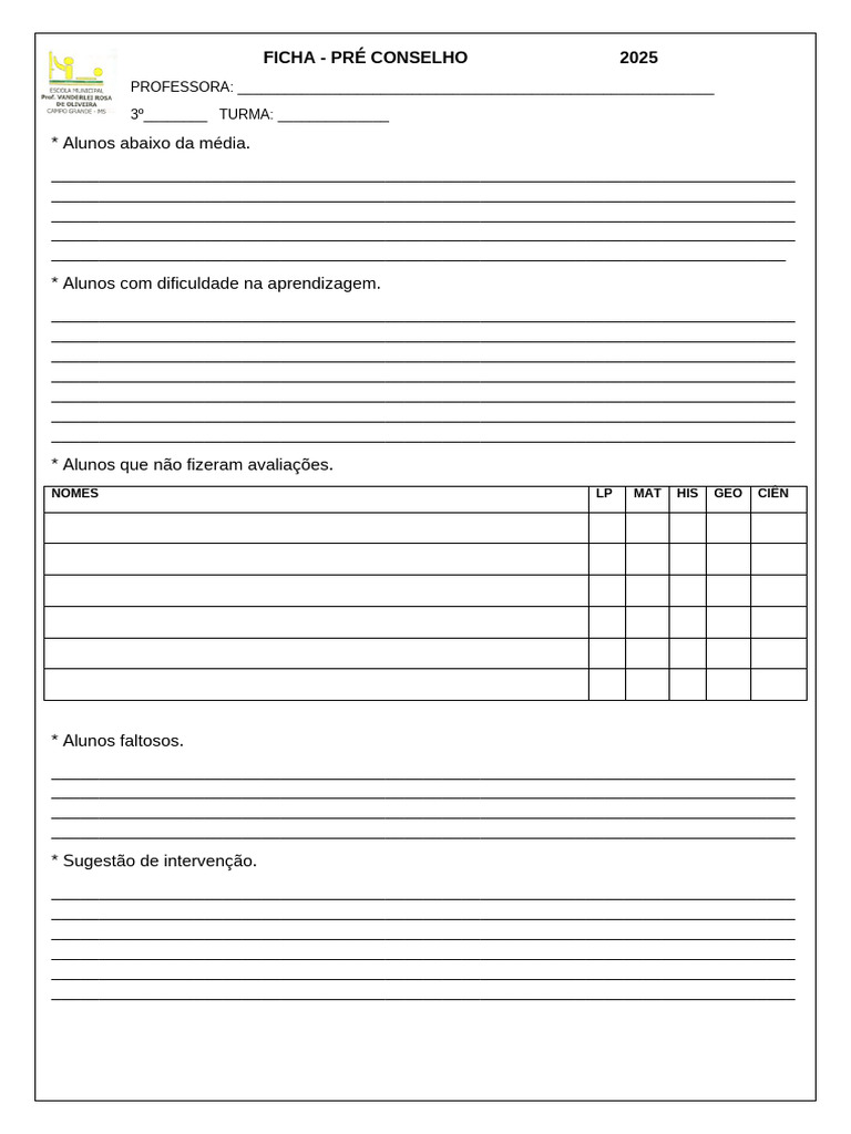 Ficha Pre Conselho2arrumado | PDF