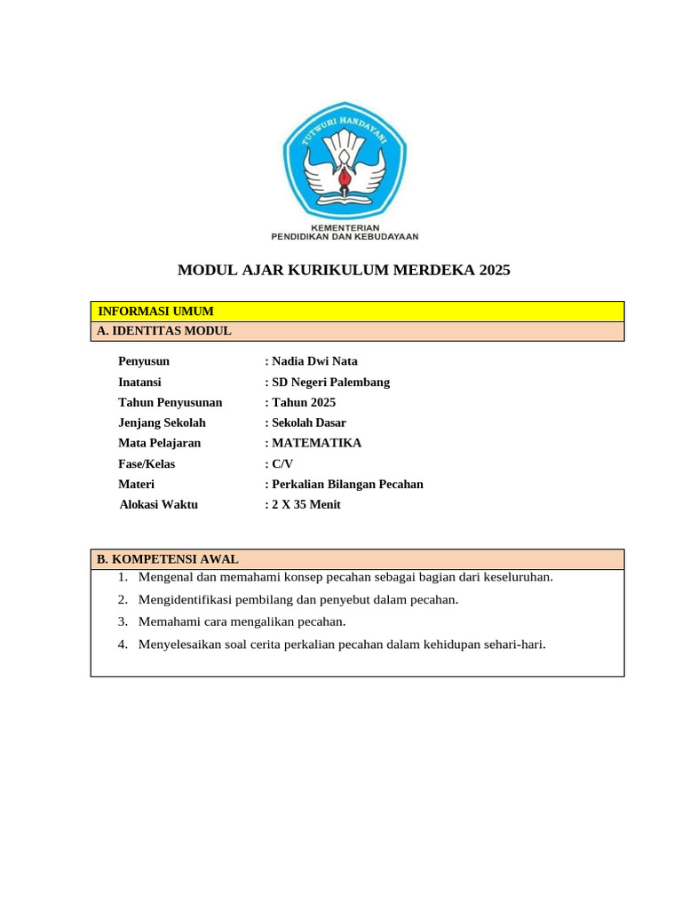 Modul Perkalian Pecahan Kelas SD | PDF