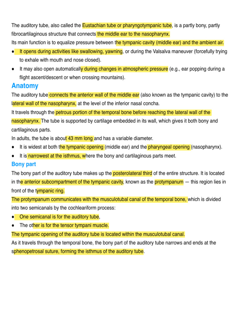 Anatomy and Function of the Auditory Tube | PDF | Auditory System ...