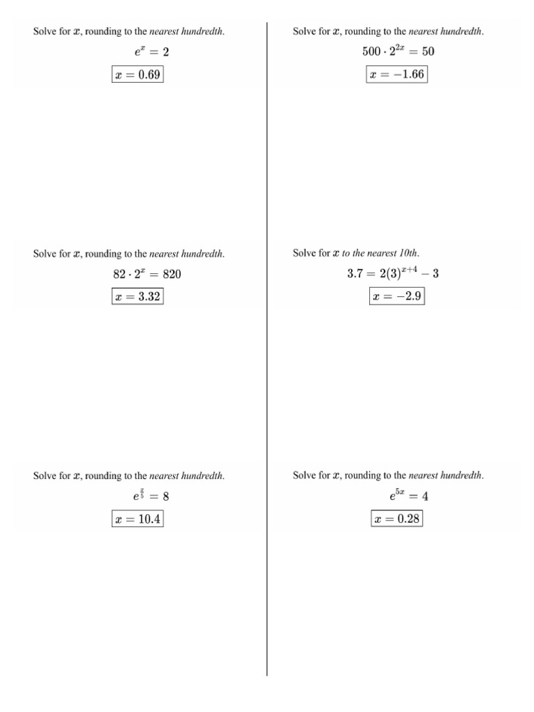Exp Equations with Logs Quiz - KEY | PDF
