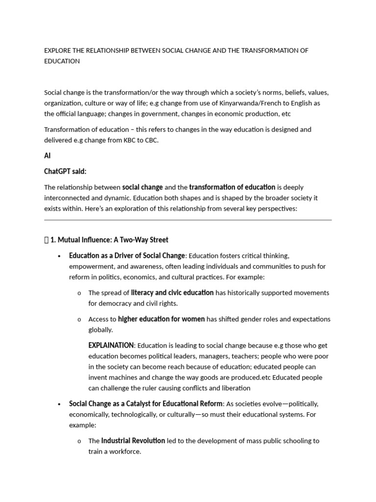 Social Change and Education Transformation | PDF | Learning