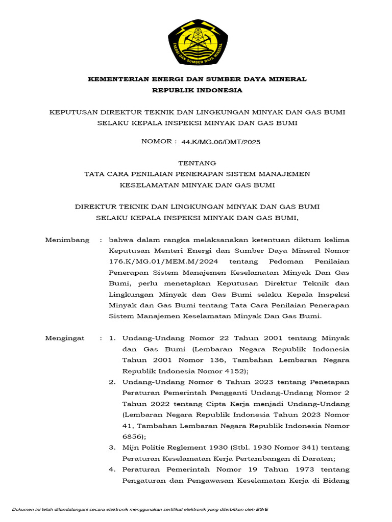 SK KIM No. 44 Penilaian Penerapan SMKM 2025 | PDF