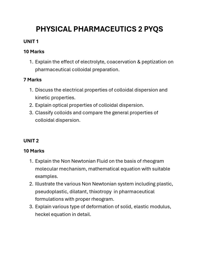 Physical Pharmaceutics 2 PYQS | PDF | Emulsion | Colloid