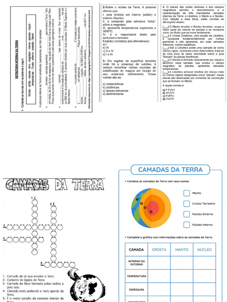 Atividade - Camadas Da Terra Interno e Externo | PDF