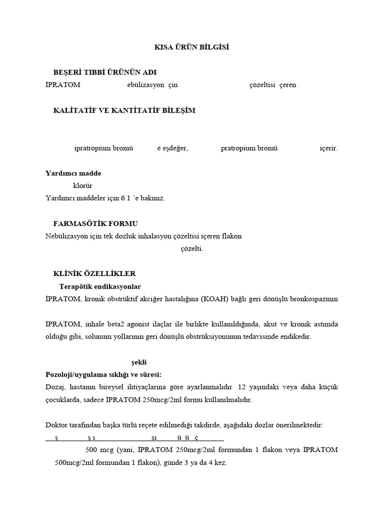 Ipratom 500 G 2 ML Inhalasyon Icin Cozelti Kub | PDF