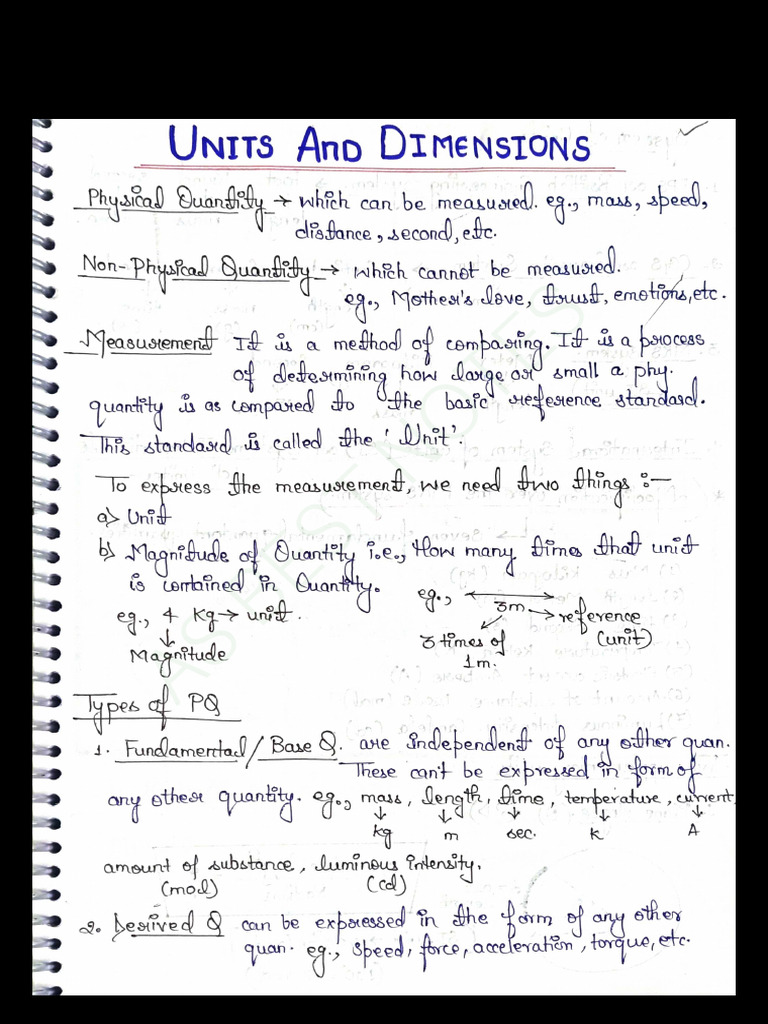 Class 11 Units and Measurement Notes | PDF