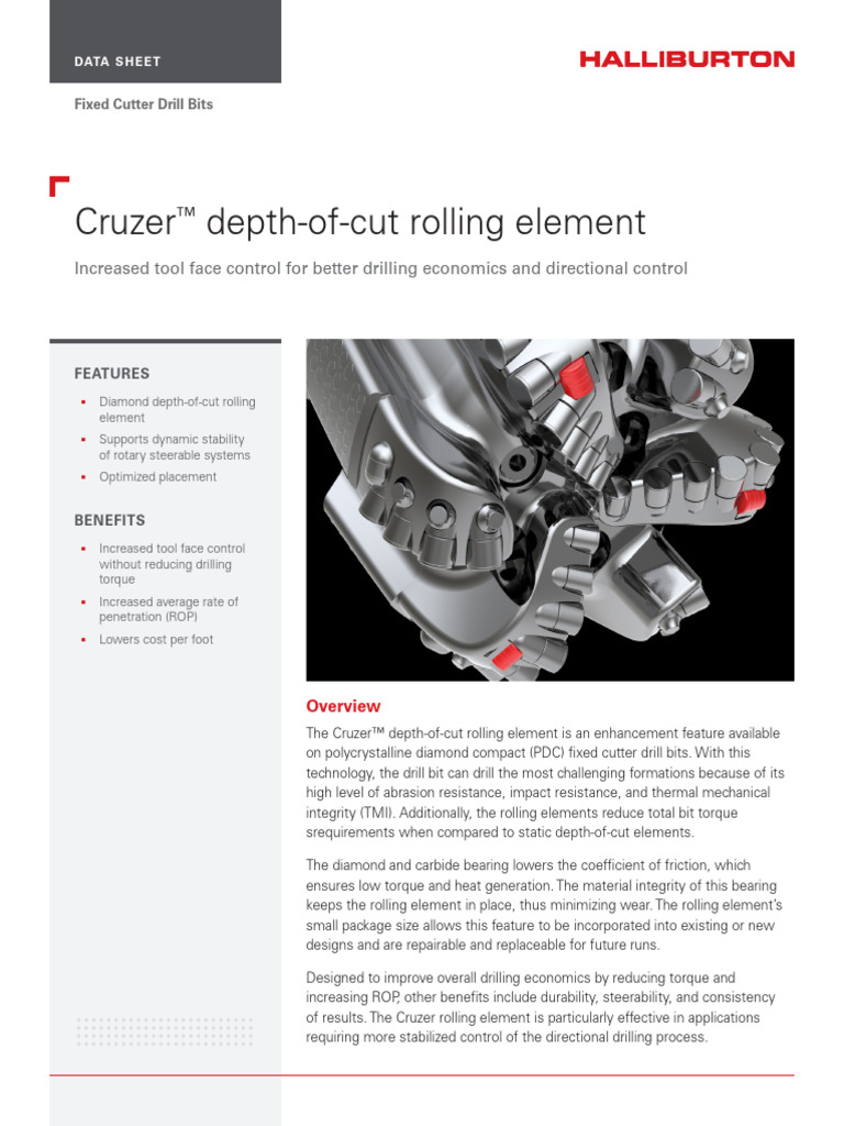 Cruzer Rolling Element Drill Bit - Datasheet | PDF | Materials | Mechanical Engineering