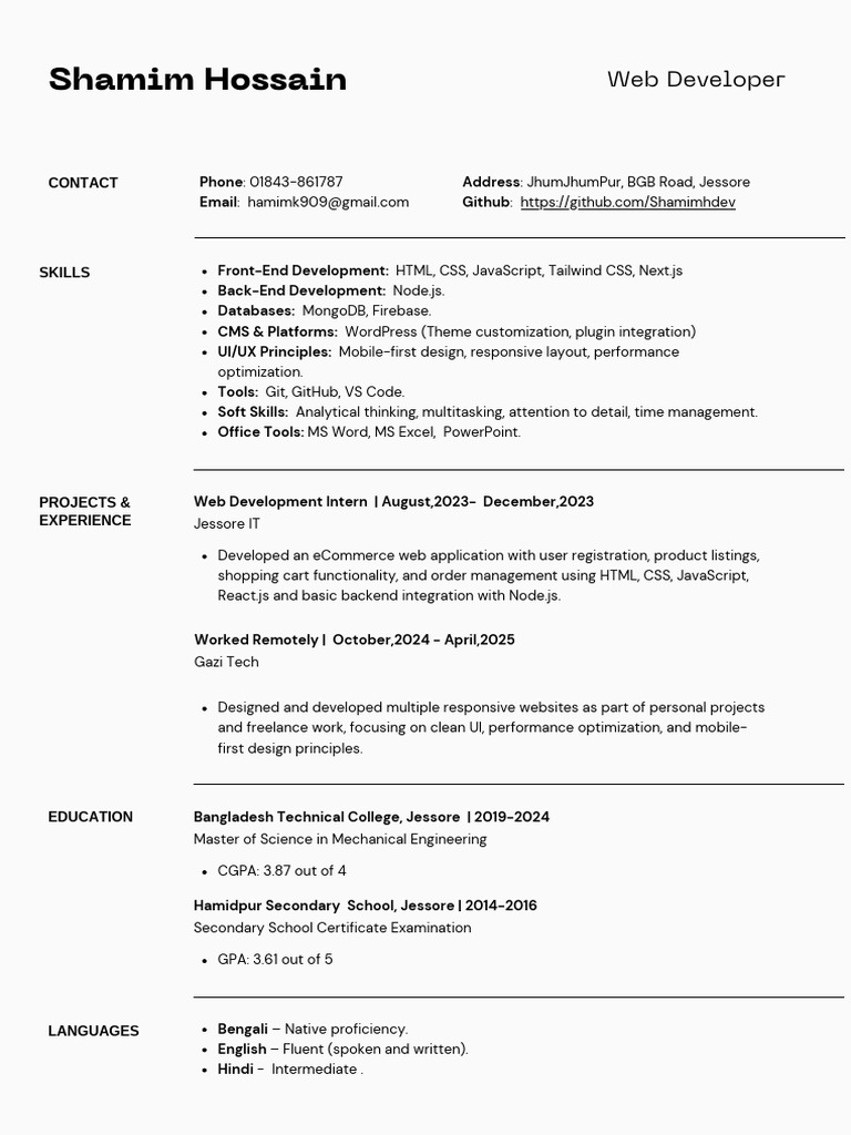 CV of Shamim Hossain | PDF