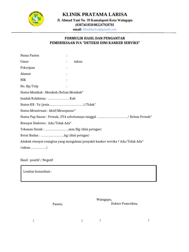 Formulir Pemeriksaan IVA Kanker Serviks | PDF