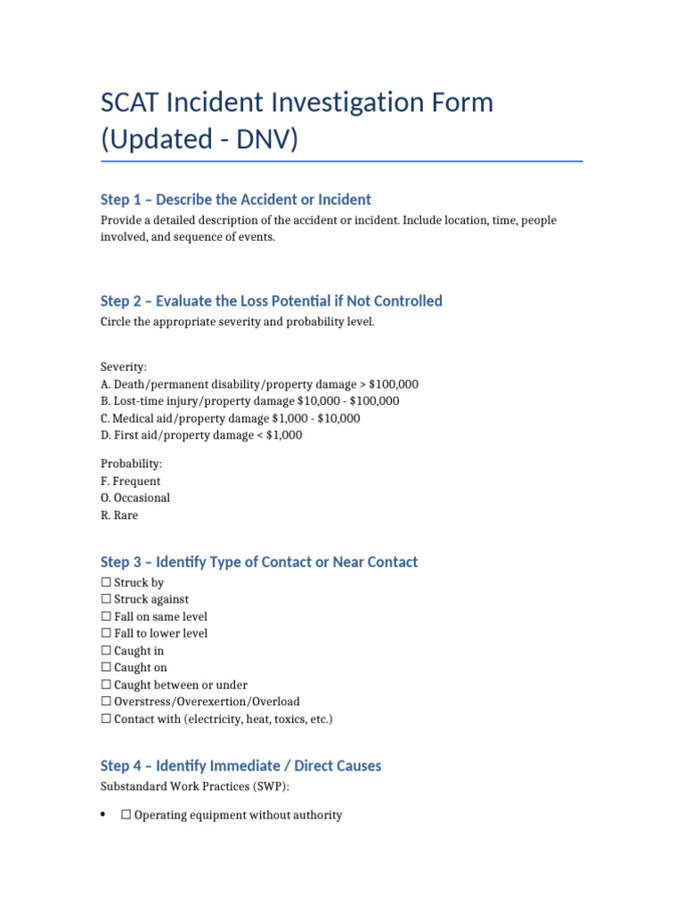 Updated SCAT Investigation Form DNV | PDF