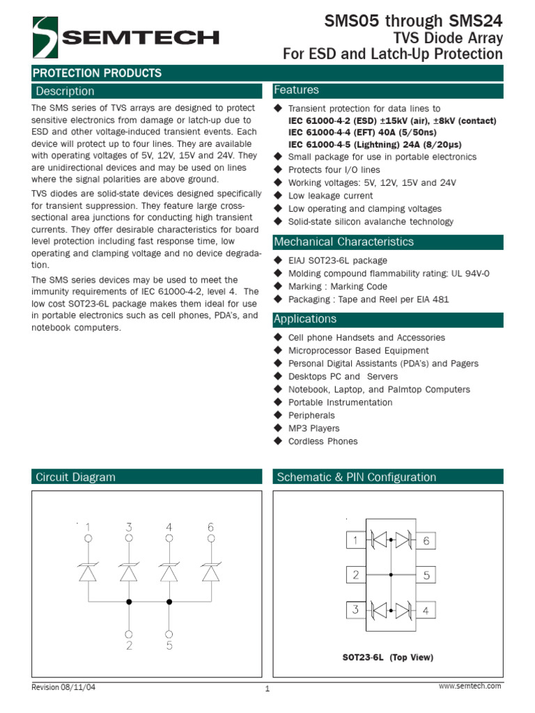 SMS24 TVS Diode Array Overview | PDF | Printed Circuit Board ...