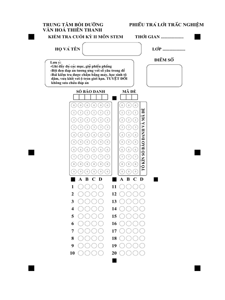Phieu Trac Nghiem 20 | PDF